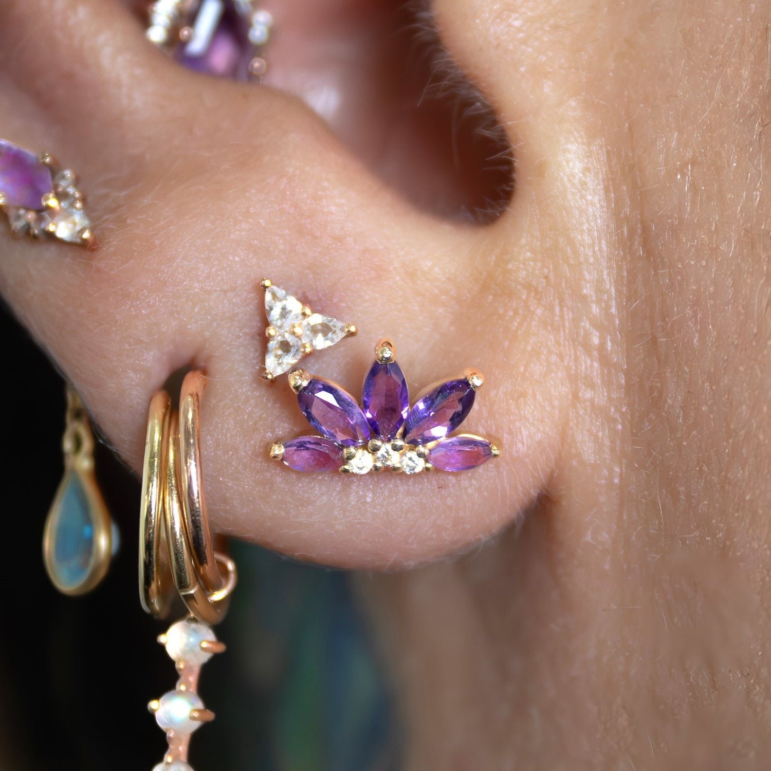 Valentina - Amethyst + CZ - Threadless End - Buddha Jewelry