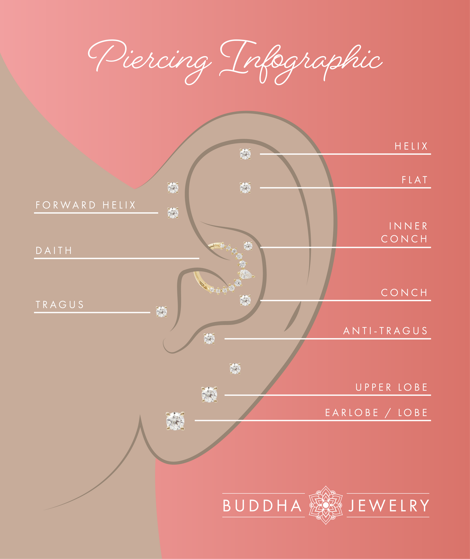 Ear Piercing Infographic by Buddha Jewelry - Buddha Jewelry