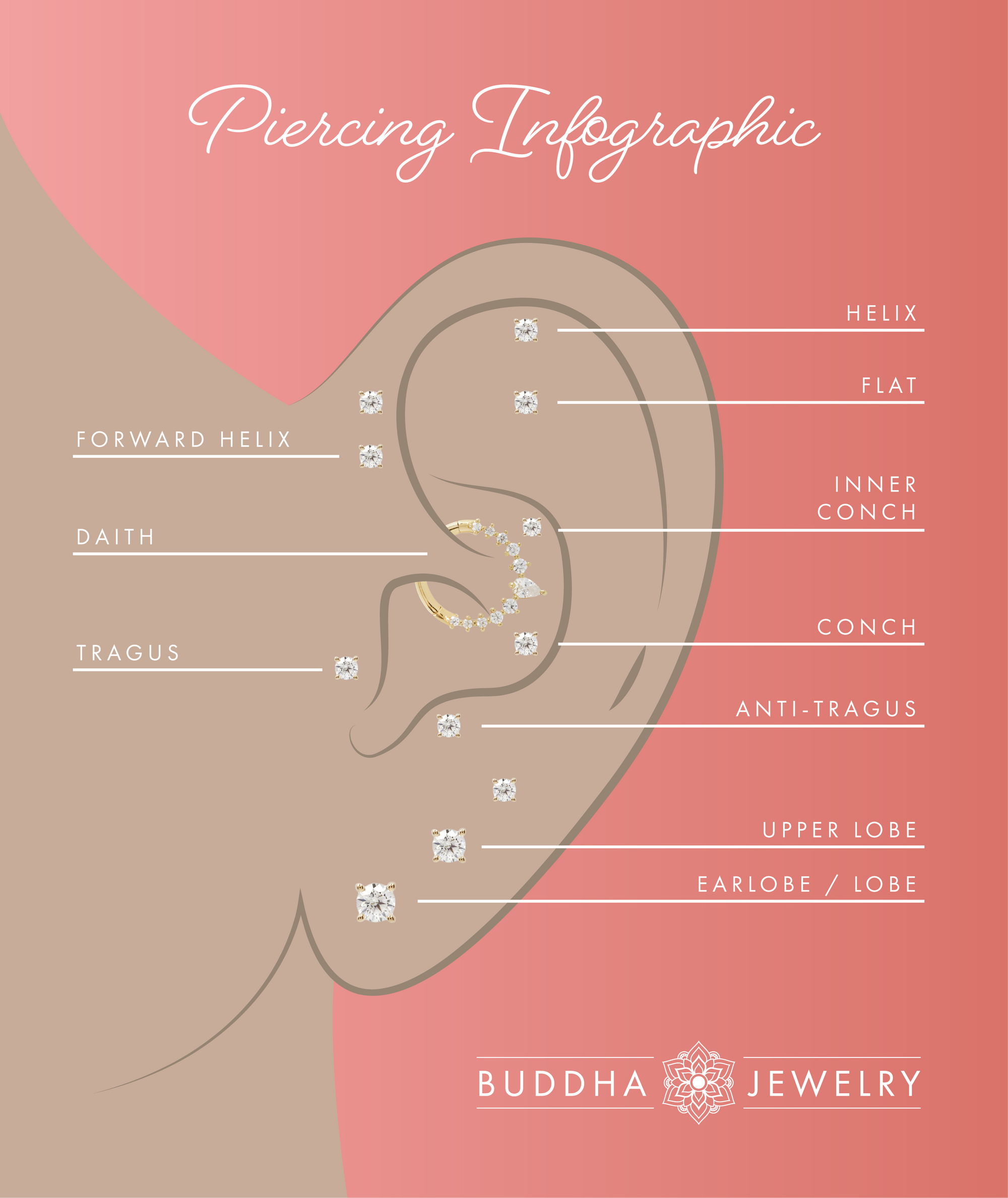 Ear Piercing Infographic by Buddha Jewelry - Buddha Jewelry
