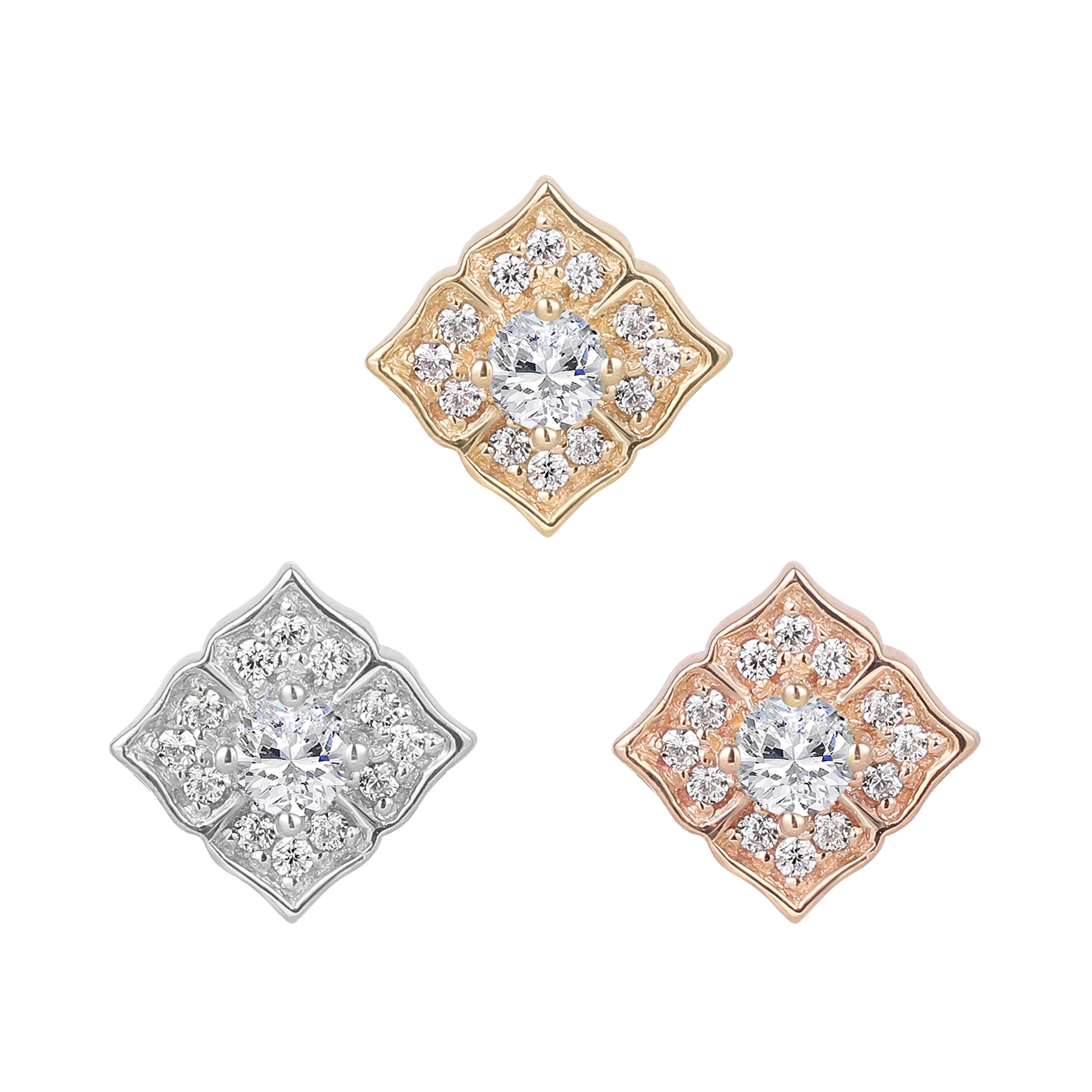 Grace - CZ | Gold threadless end (flat back) piercing jewelry - Buddha ...